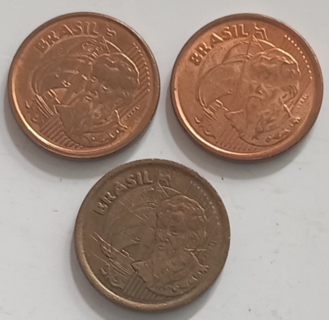 Lote 3 Moedas 1 Centavo real 1998, 2002 e 2003