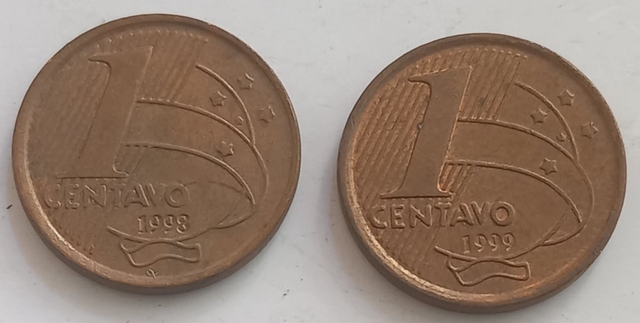 1 centavo real 1998 + 1 centavo real 199
