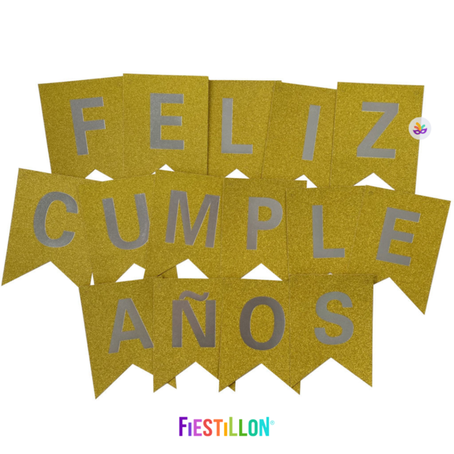 BANDERIN FELIZ CUMPLEAÑOS GIBRE DORADO - FIESTILLON