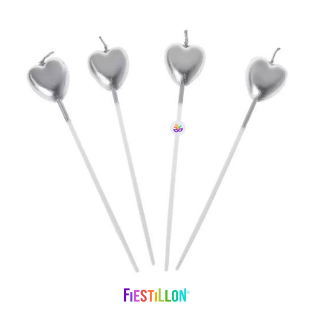VELAS CORAZON PLATEADAS - Comprar en FIESTILLON
