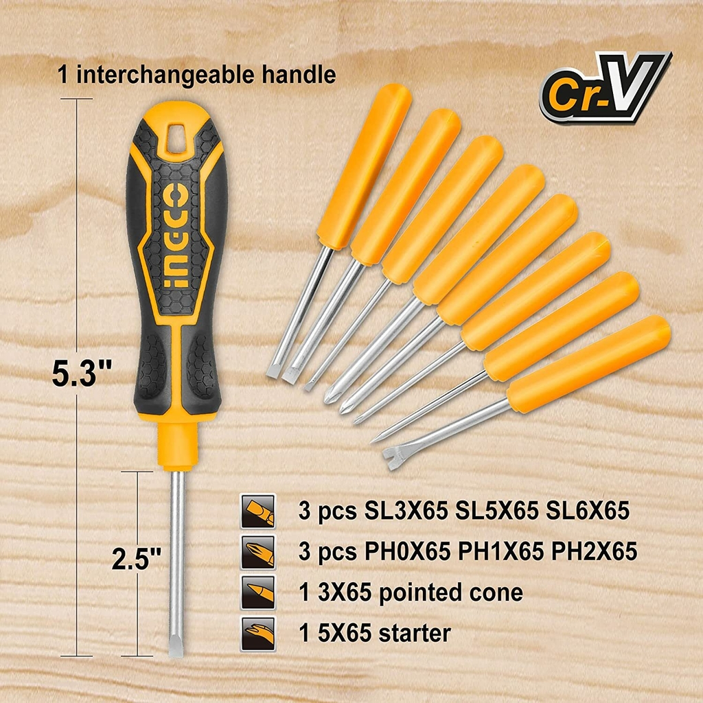 SET DESTORNILLADOR PUNTAS INTERCAMBIABLES, 9PCS, DS-AKISD0901