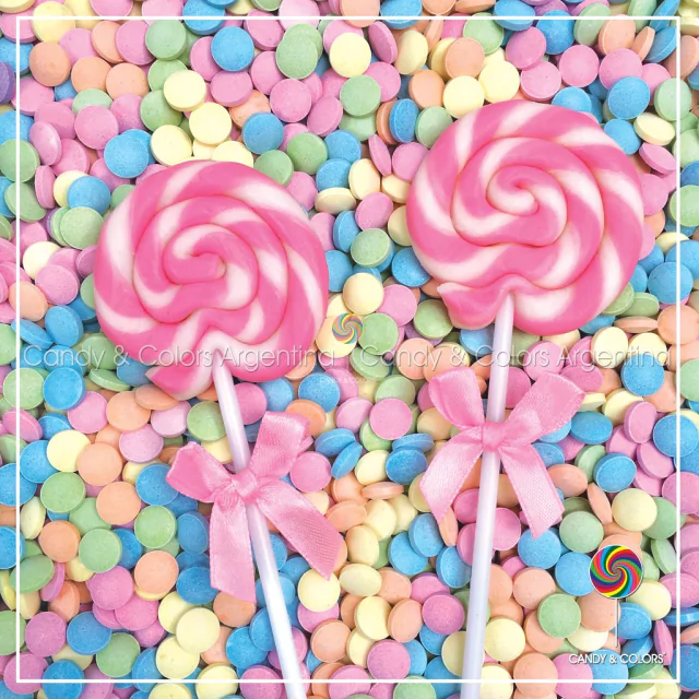 Paleta de caramelo de aprox. 6 cm de diámetro / rosa chicle y blanco