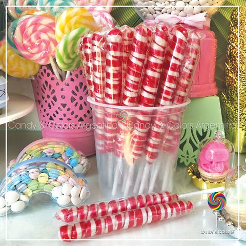 Pirulines de caramelo - rojo y blanco - aprox. 18 cm - unidad