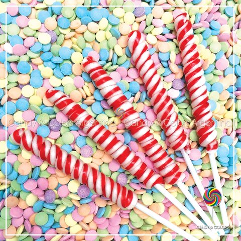 Pirulines de caramelo - rojo y blanco - aprox. 18 cm - unidad