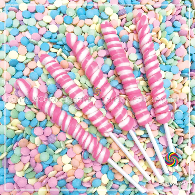 Pirulines de caramelo - rosa chicle y blanco - aprox. 18 cm - unidad