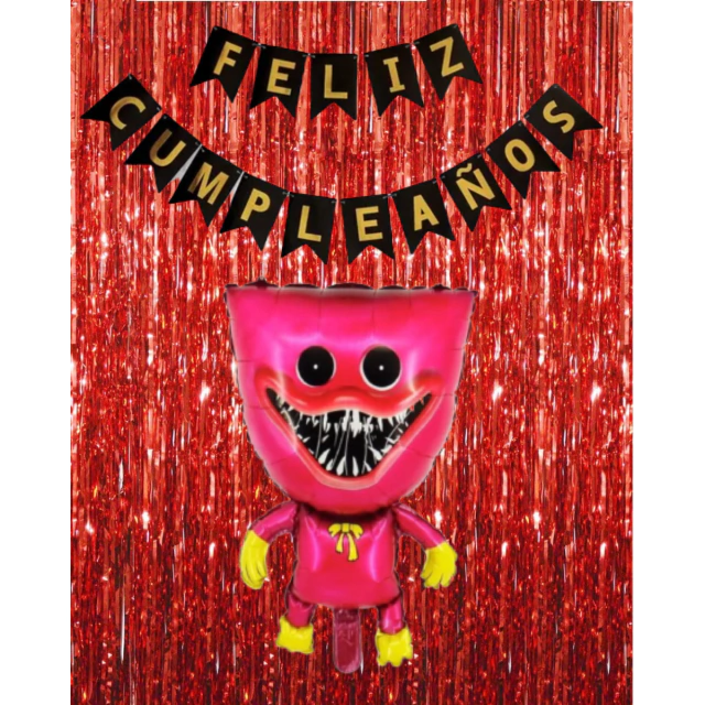 Combo Fiesta Cumpleaños Globos Temática Huggy Wuggy Fucsia