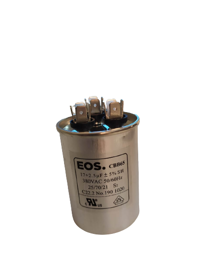 CAPACITOR DUPLO 17+2,5 MFD 380V C/ TERMINAL 50X70 CORPO ALUMINIO EOS ...