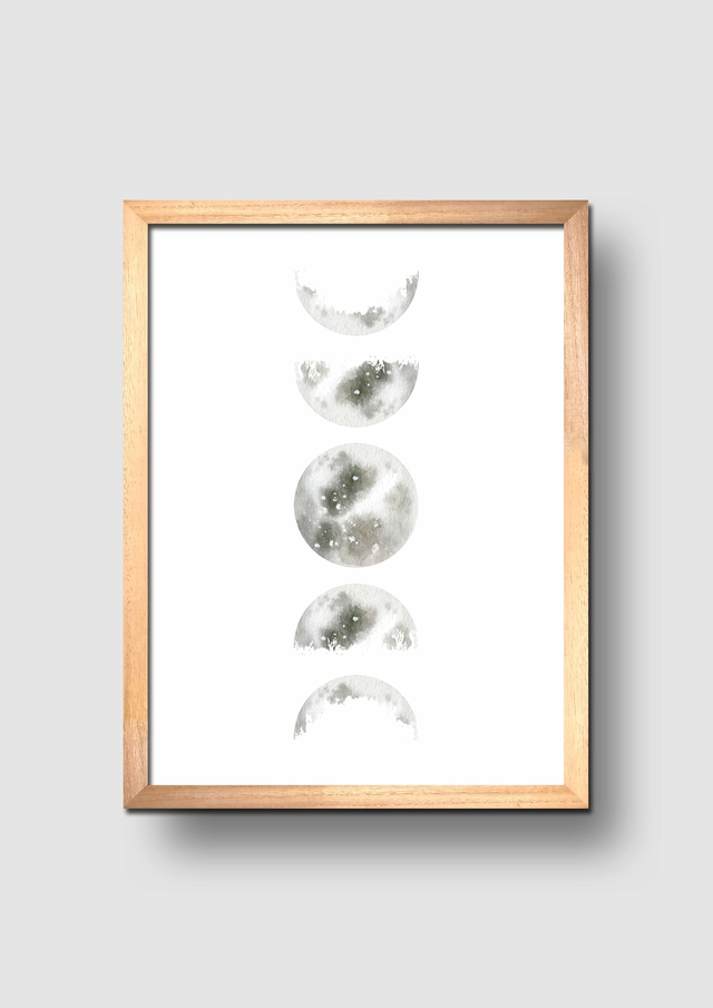 Cuadro Fases de la Luna Plateada Acuarela - Memorabilia