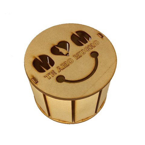 Caja Circular Con Frase Te Amo Mucho Fibrofacilmania