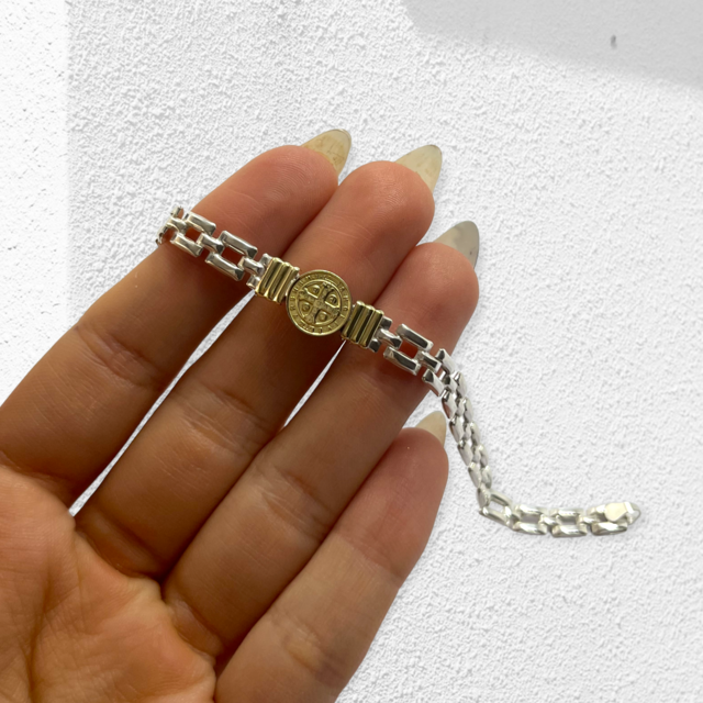 VI-PU SB Pulsera Religiosa San Benito Plata y Oro