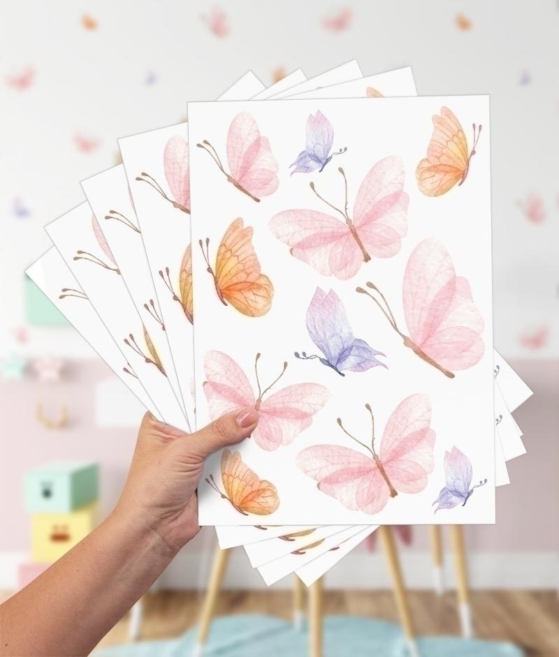 Adesivo de borboletas aquarela jardim para menina | Loja Printme