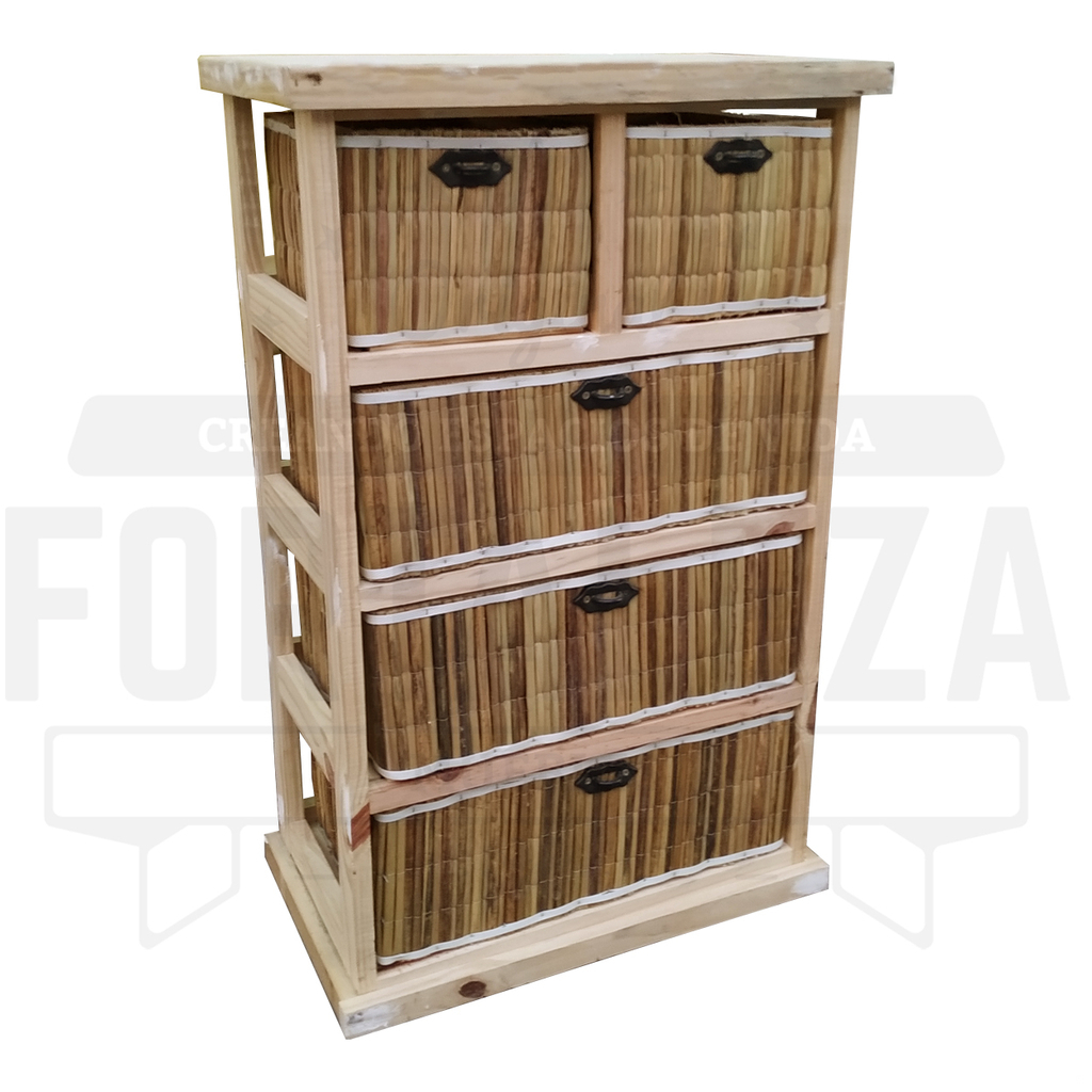 Comoda de junco y madera 50 cm ancho 5 cajones