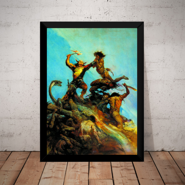 Quadro Viking Batalha Machado Arte De Frank Frazetta