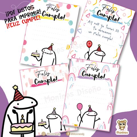 Kit Imprimible Feliz cumpleaños Tarjetas, Tags, Etiquetas FLORK 1