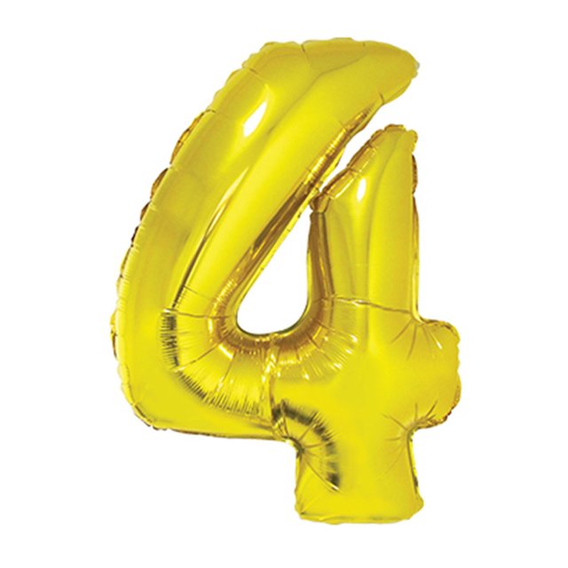 GLOBO METALIZADO 34" NUMERO 4 DORADO