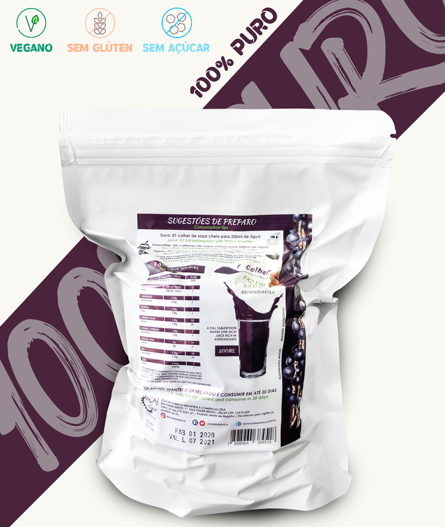 Açaí em Pó 100% Puro - 400g - Açaí da Fábrica