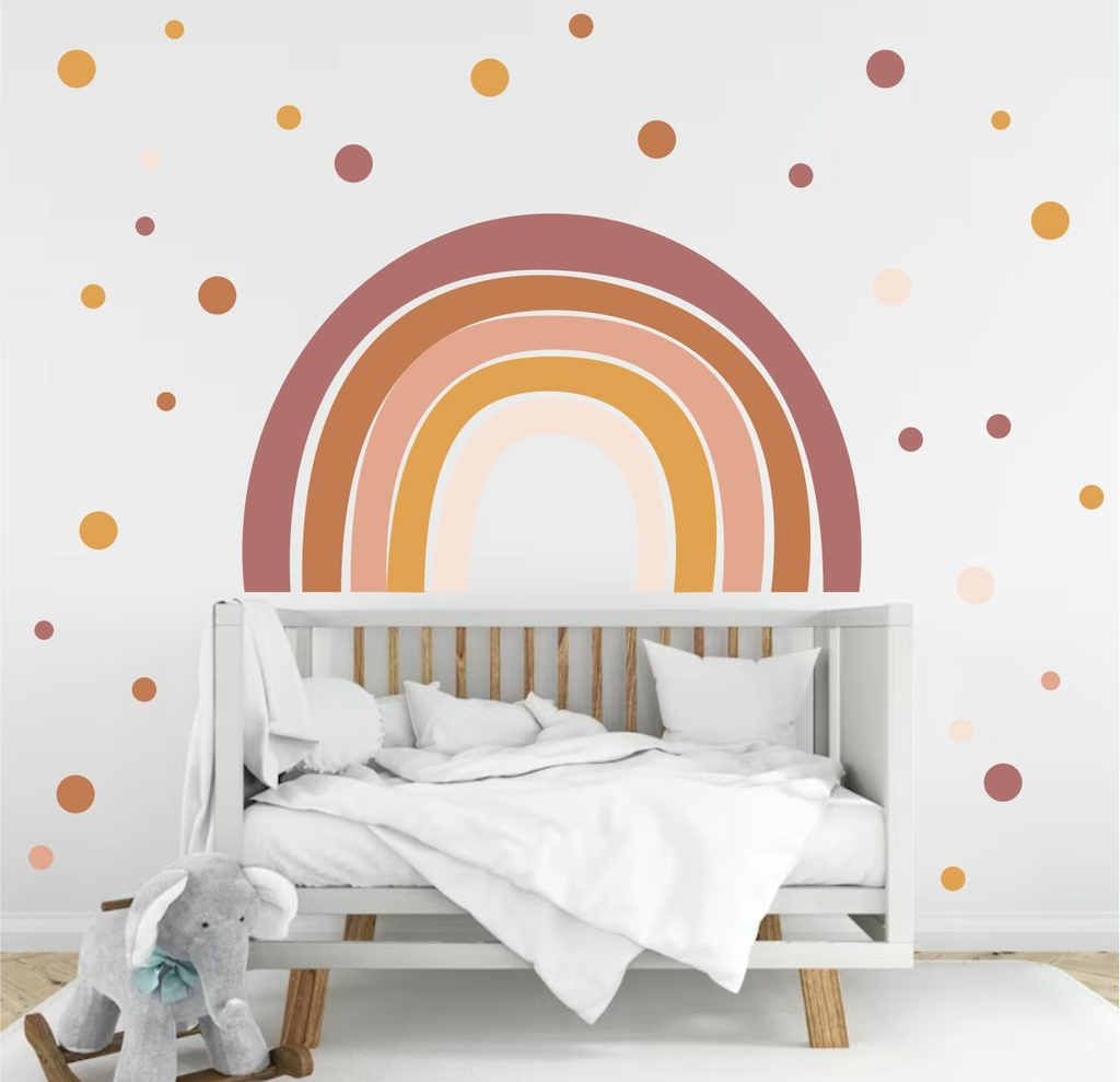 Adesivo Decorativo Arco Iris Boho e Bolinhas Candy Color