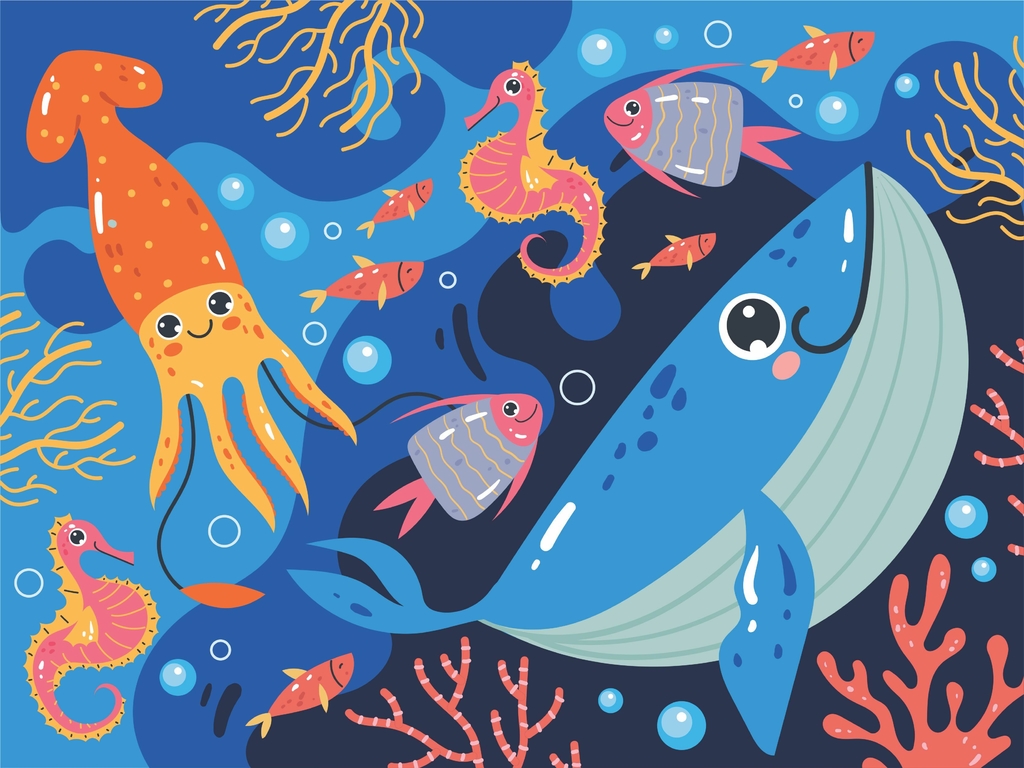 Papel de Parede Infantil Fundo do Mar Cartoons