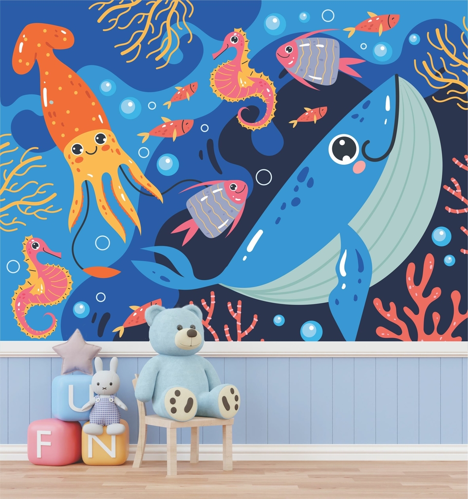 Papel de Parede Infantil Fundo do Mar Cartoons