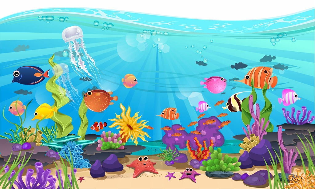 Papel de Parede Infantil Fundo do Mar Colorido