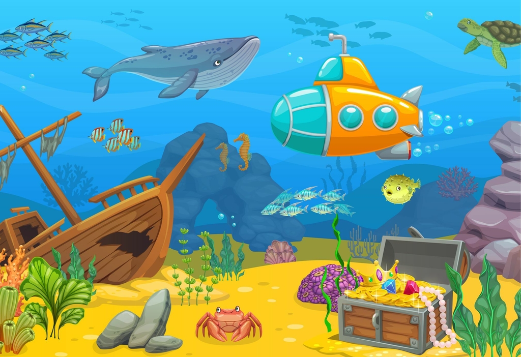 Papel de Parede Infantil Fundo do Mar e Submarino