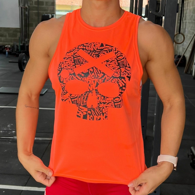 Regata Feminina Cavada Skull Bs Laranja Neon