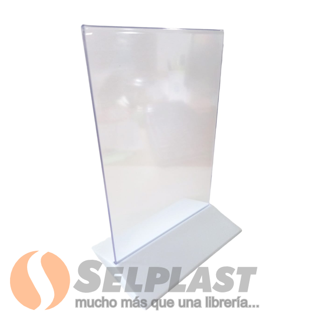 PORTA FOLLETO ACRILICO CRISTAL 13 X 18 CM CON BASE PLASTICA BLANCA CR.51554